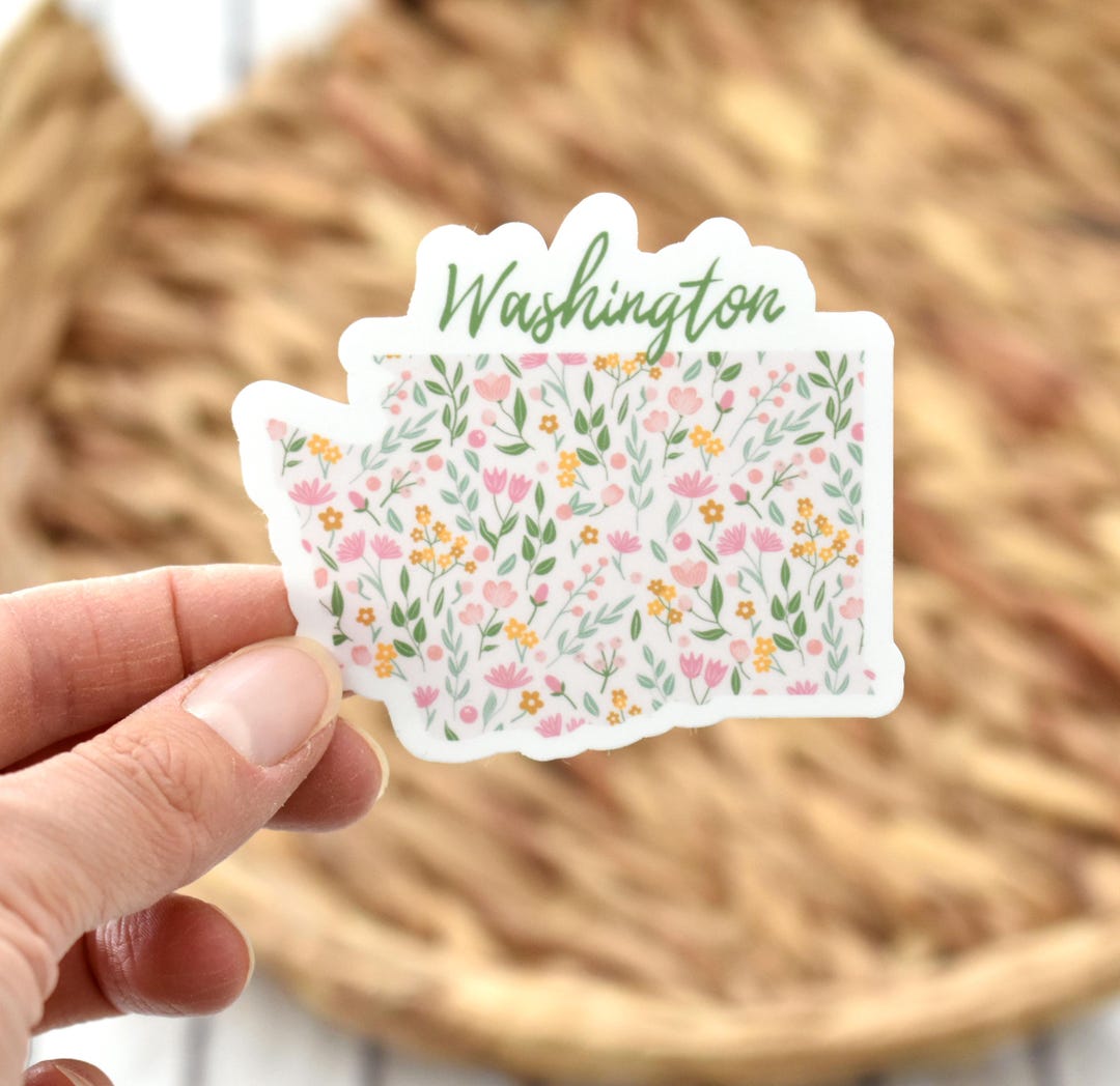 Washington Sticker, WA for Water Bottle, Laptops, Floral Washington ...