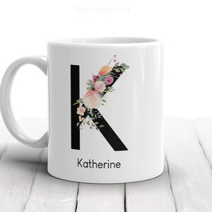Pink Floral Monogram Mug, Monogram Coffee Mug, Personalized Mug, Floral ...
