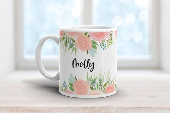 Personalized Mug Flower Mug Floral Mug Personalized Coffee - Etsy