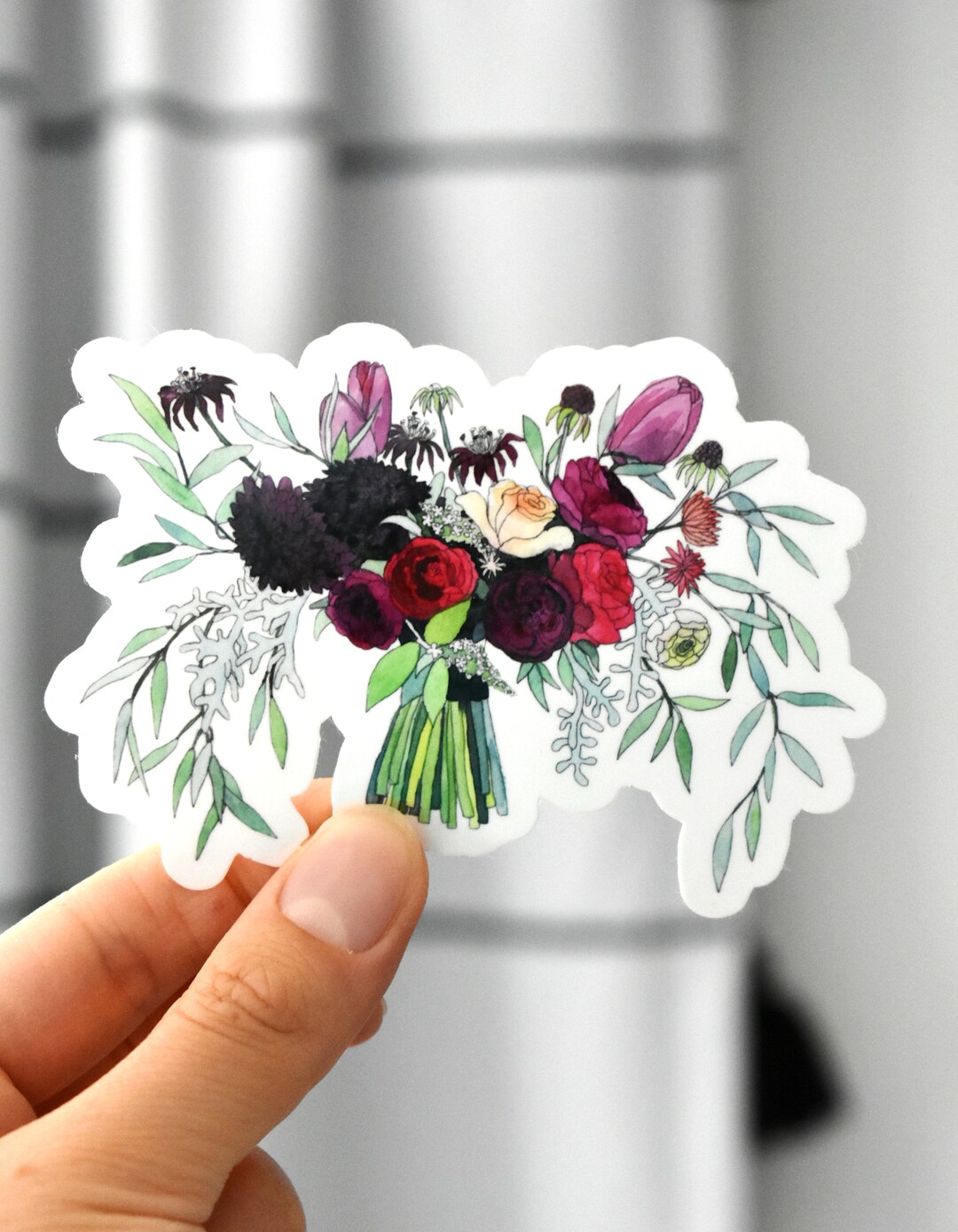 Flower Bouquet Sticker, Floral Laptop Sticker, Waterproof Vinyl Art ...