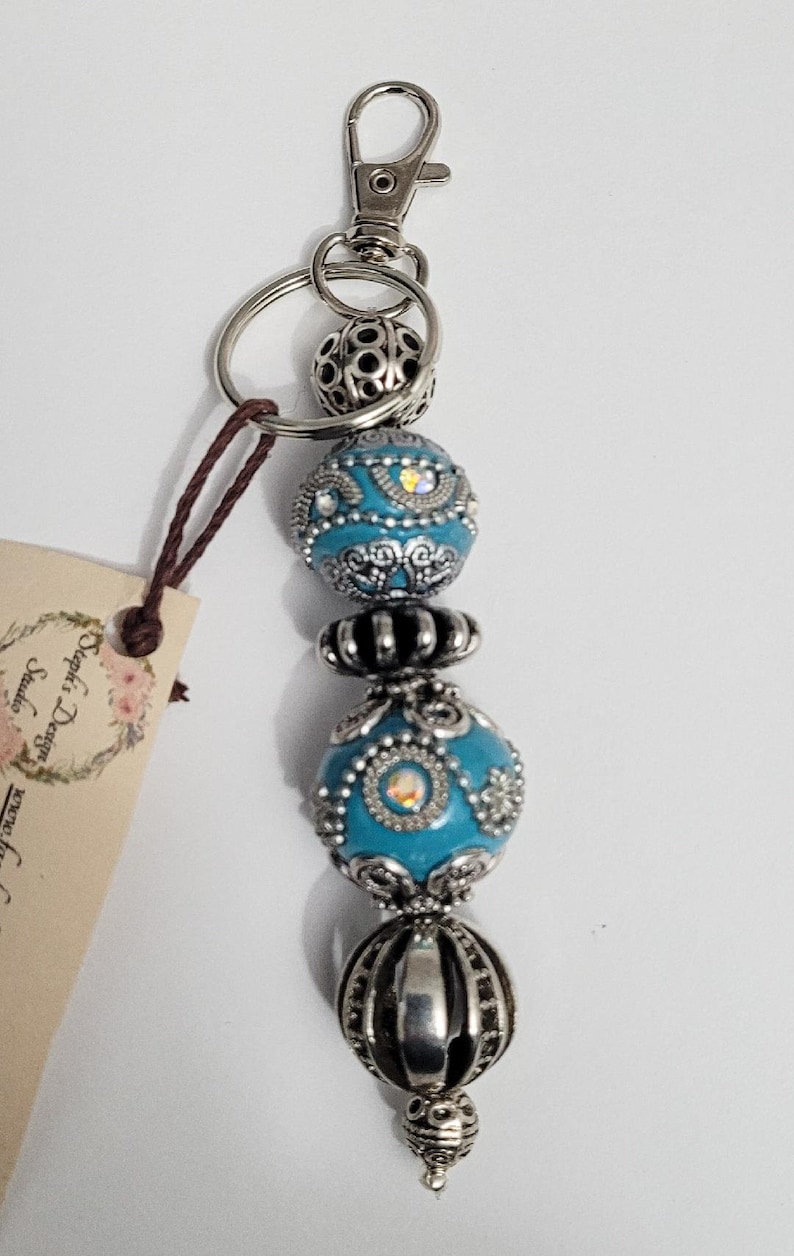 Blue Glass Beaded Key Chain With Lobster Clasp 2 - Etsy