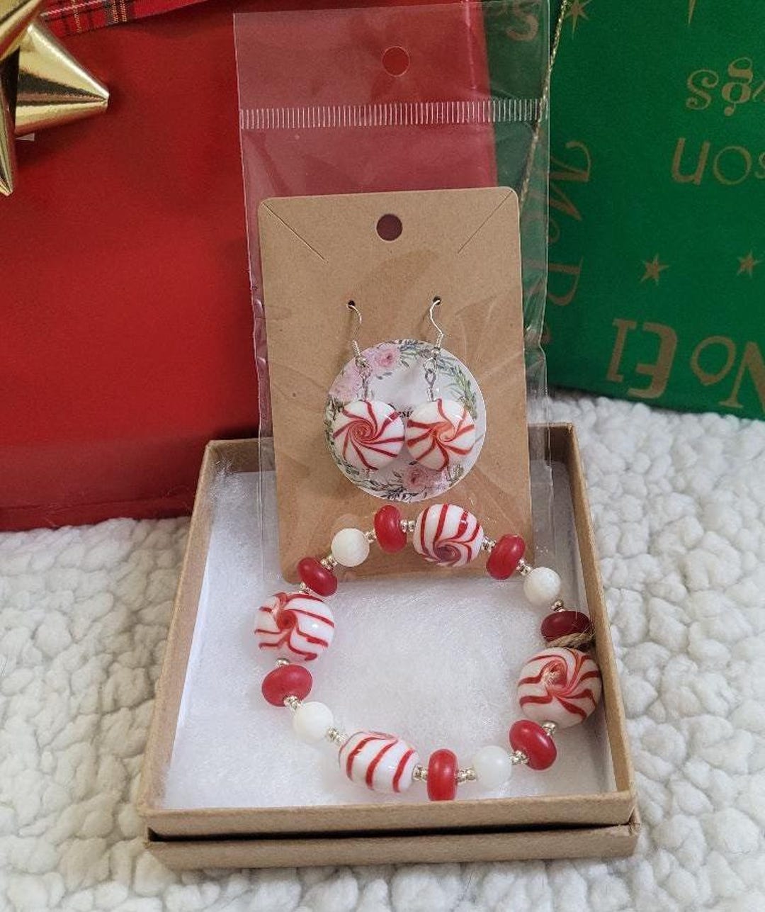 Starlight Mints Peppermint Earrings & Bracelet Set With Gift Box - Etsy