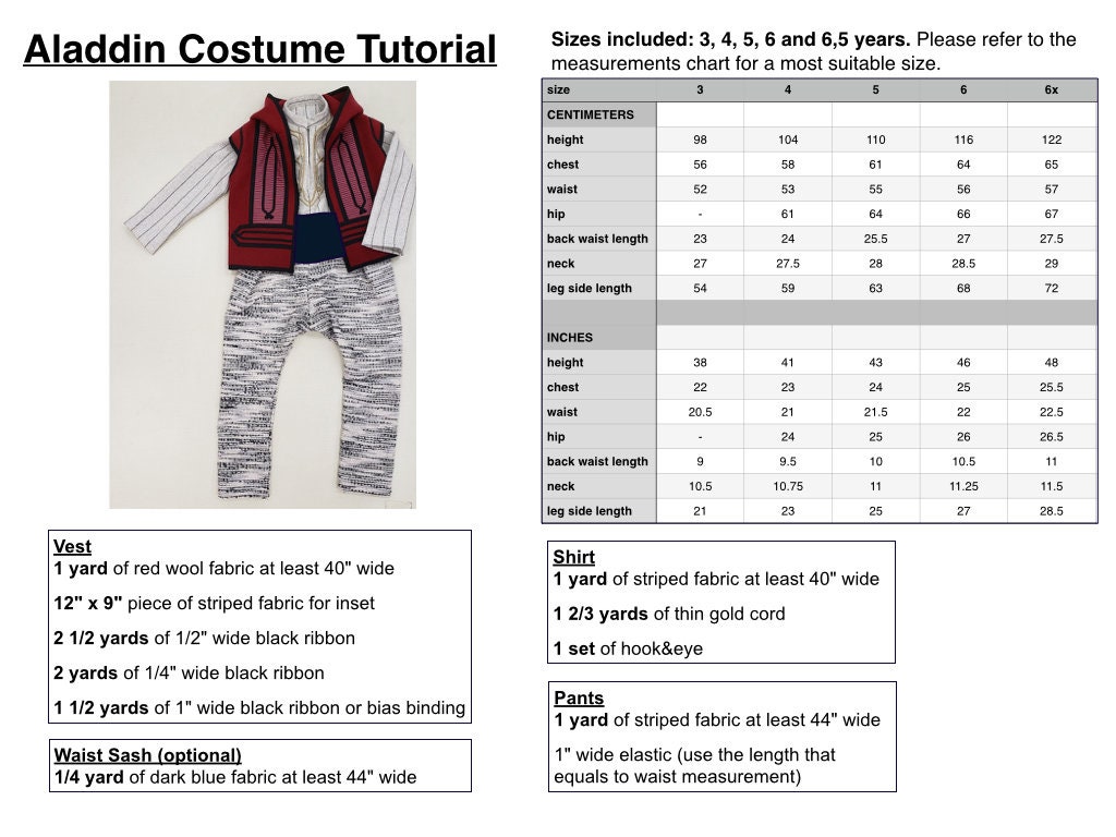 Boys Aladdin Costume Pattern. PDF Pattern Aladdin Halloween - Etsy