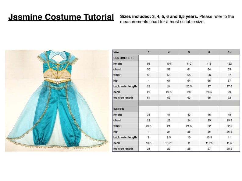 PDF Pattern 3-65 Years Princess Jasmine 2 Pc Costume Pattern - Etsy