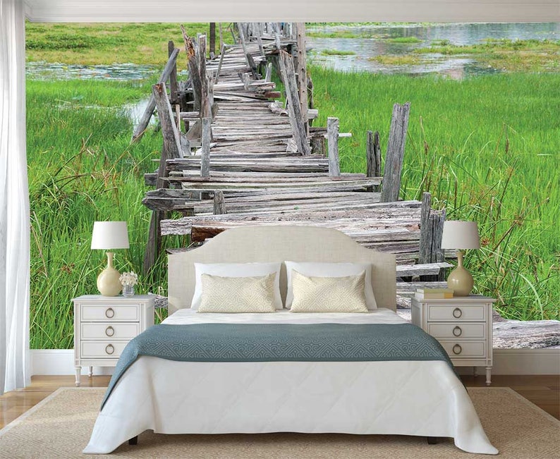 Greenery Bridge Wall Mural: Peel and Stick Grass Wallpaper - Etsy
