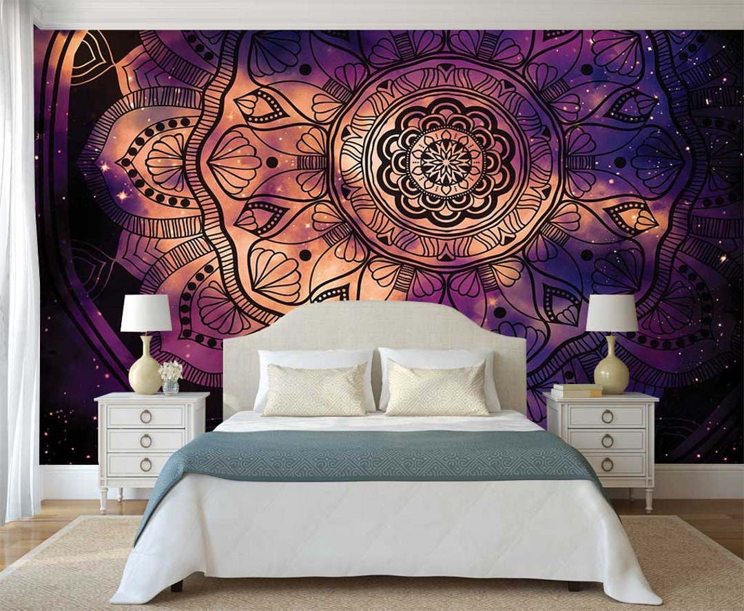 INDIAN MANDALA WALLPAPER, Peel and Stick Mandala, Purple and Pink ...