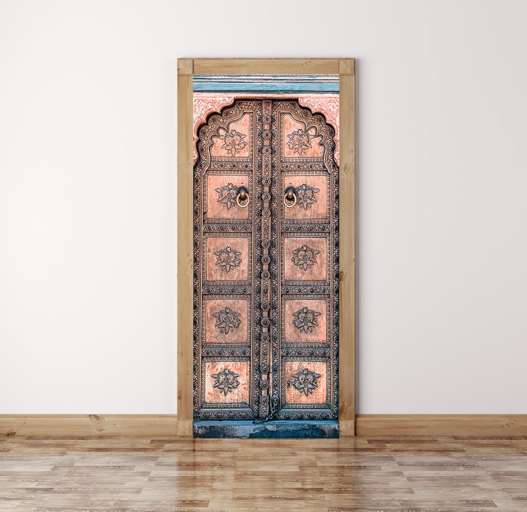 INDIAN TEMPLE DOOR Sticker, Retro Door Wrap, Metal Indian Door Decal ...