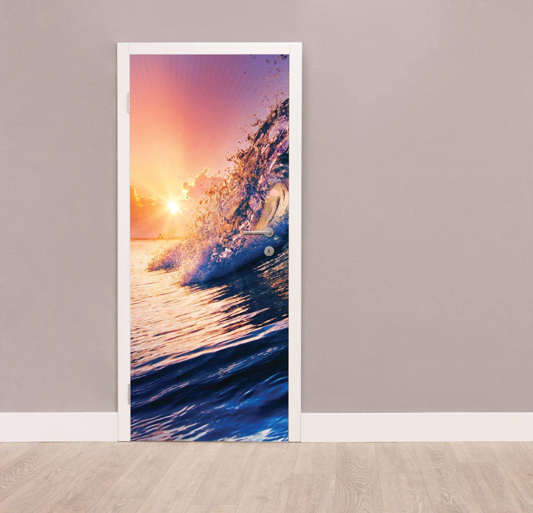 Purple Sunset Door Sticker, SURFING DOOR WRAP, Wave Door Decal, Peel ...