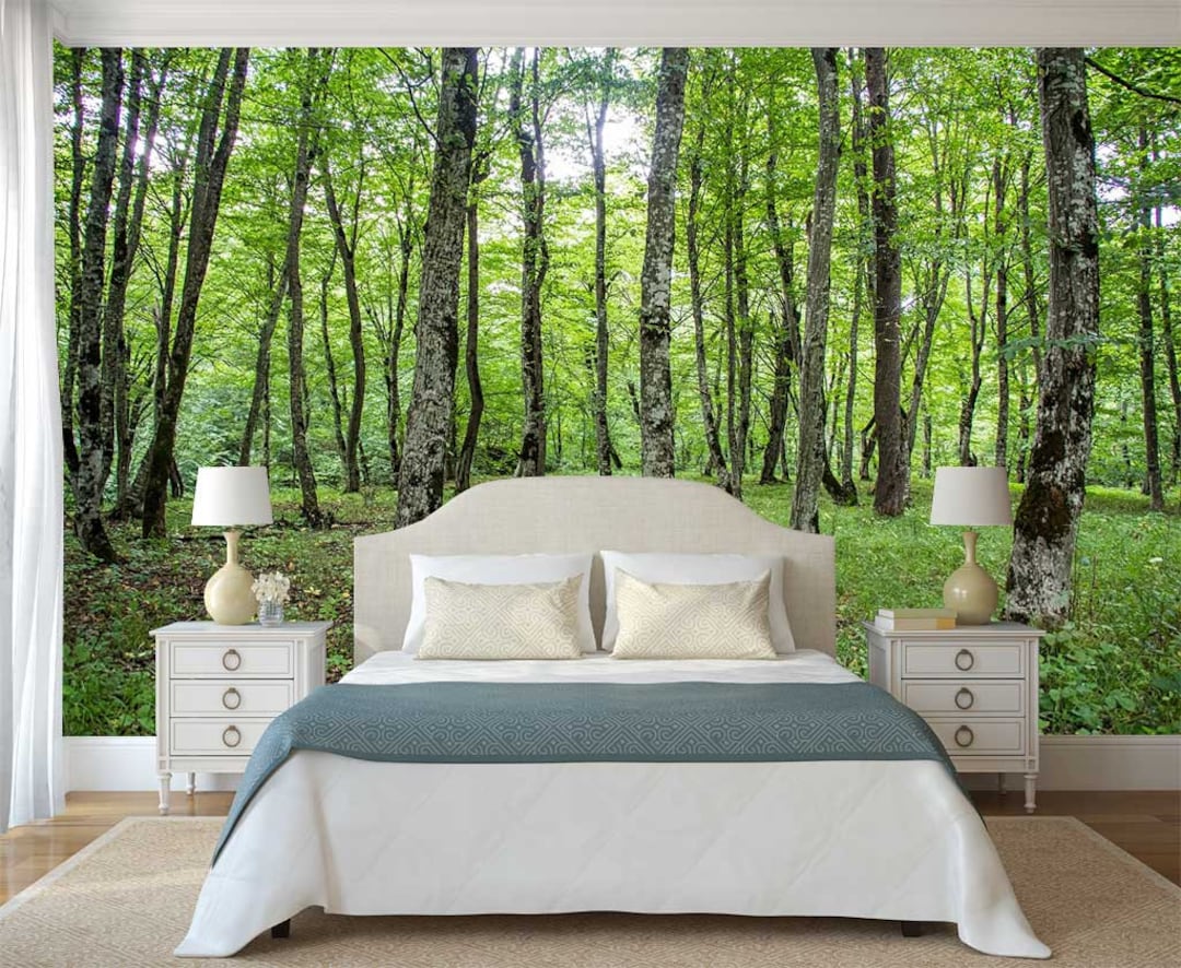 GREEN FOREST PRINT, Forest Wallpaper, Green Trees Wall Art, Spring ...