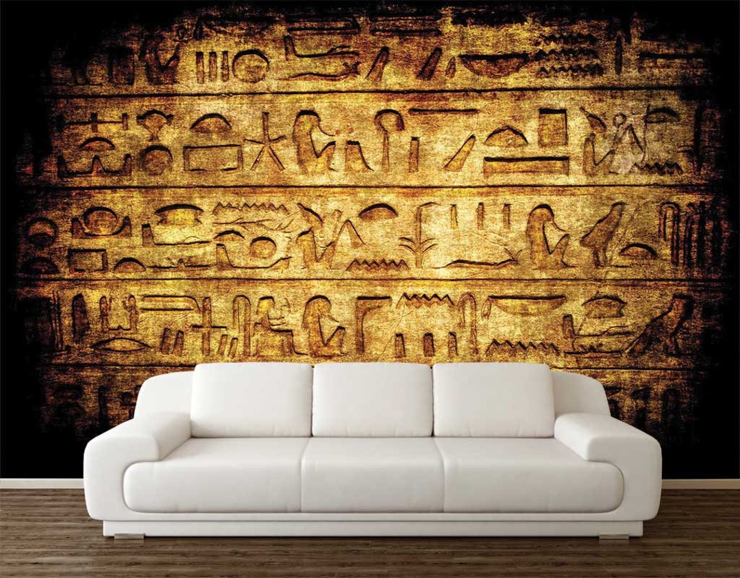 Gold Hieroglyphics Wallpaper: Egyptian Art Peel and Stick Sticker - Etsy