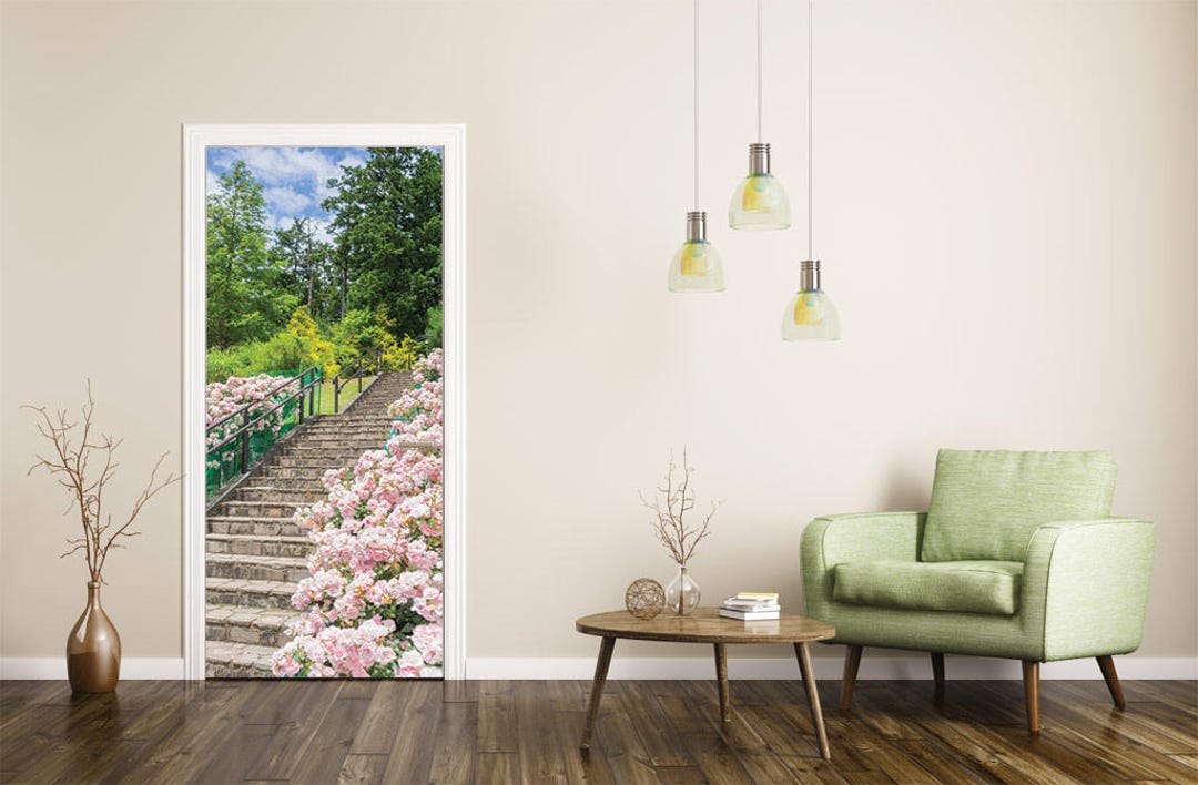 Pink Roses Door Mural, Door Decal, Self Adhesive Door Decal, Door Wrap ...