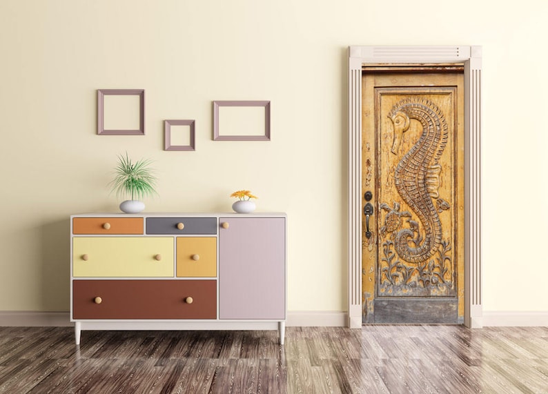 Retro Door Mural, Ancient Wood Carving, Peel and Stick Decal - Etsy