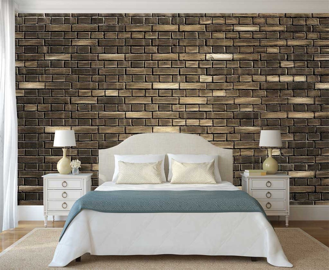 GOLD BRICKS WALLPAPER, Bricks Wall Covering, Gold Wall Art, Bricks Wall Decor, Rustic Wall Sheet ...