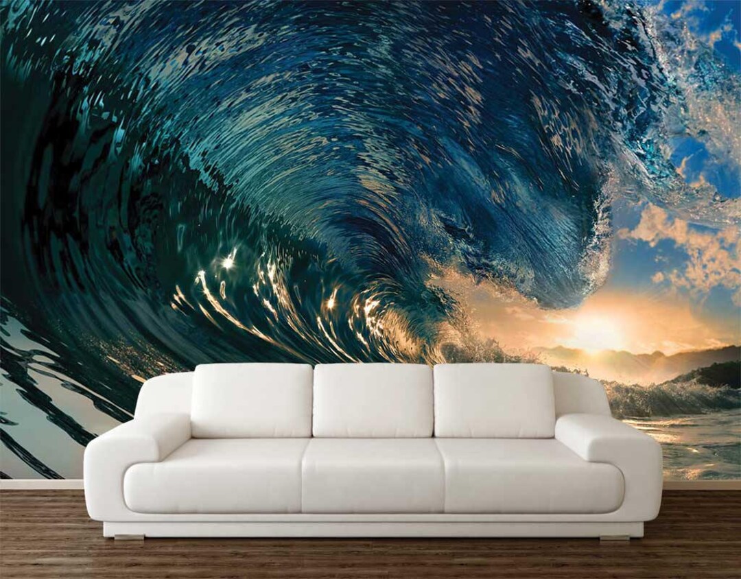 Big Wave Surf Print, WAVE WALLPAPER, Peel and Stick, CUSTOM Wall Mural ...