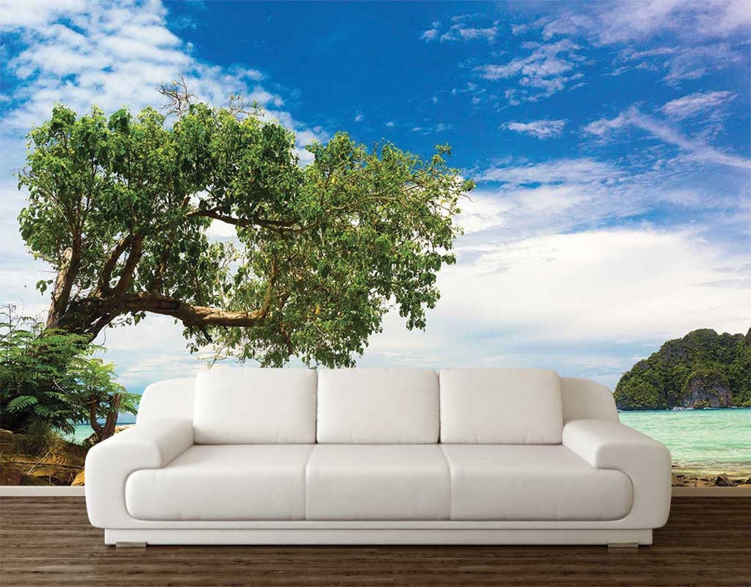 TREE WALL COVERING, Sky Wallpaper, Wall Sheet Stones, Island Wall ...