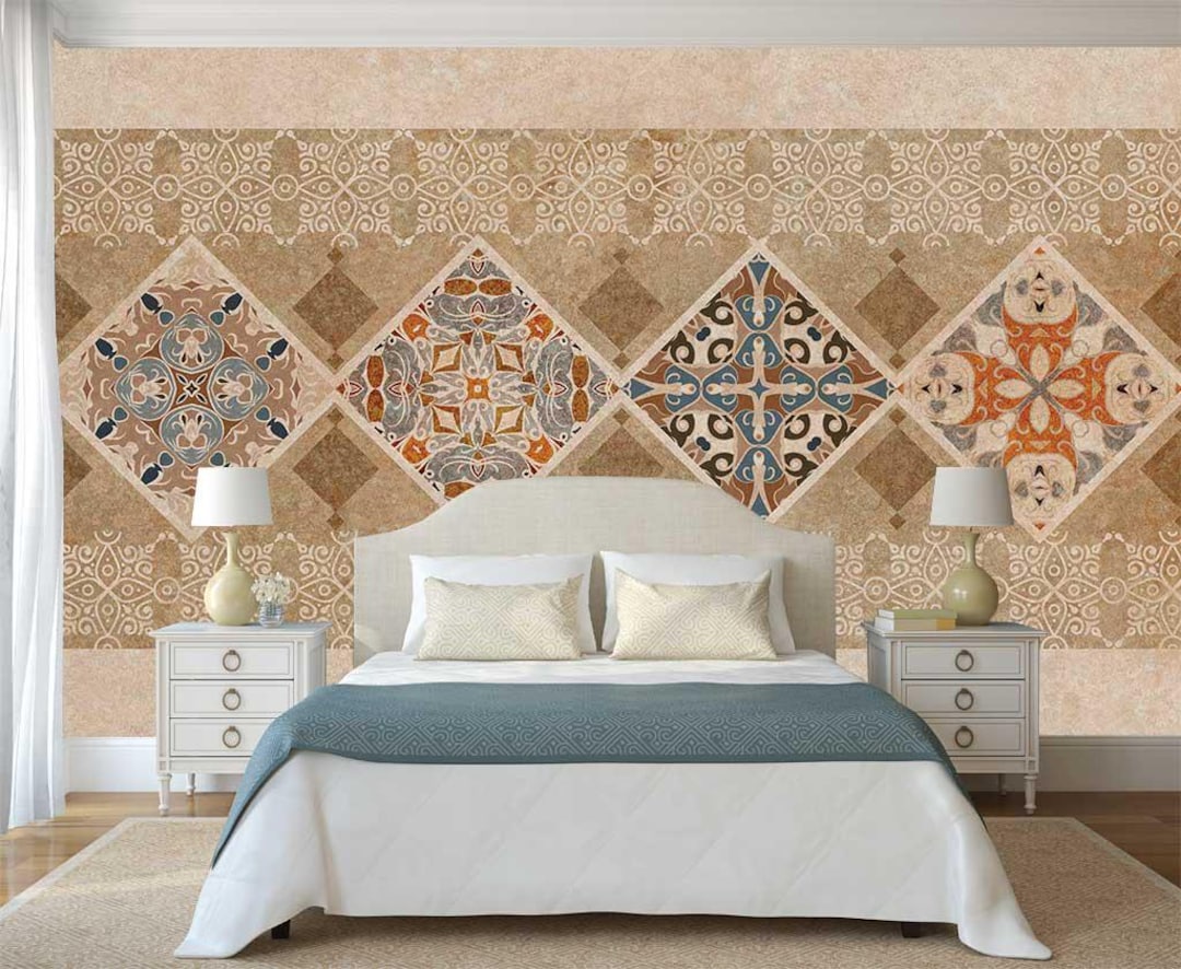 Boho Tile Wallpaper Mural: Oriental Peel and Stick Wall Art - Etsy