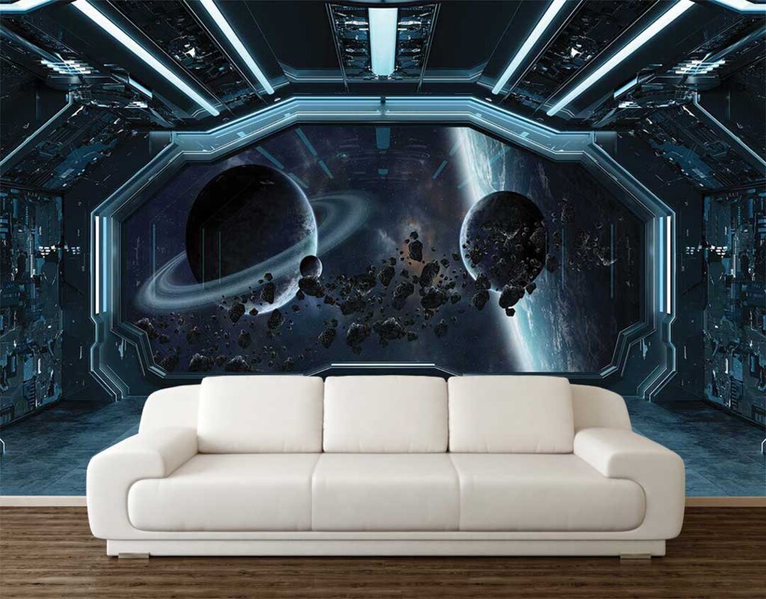 3D Spaceship Earth Wallpaper: Peel and Stick Kids Room Decor - Etsy