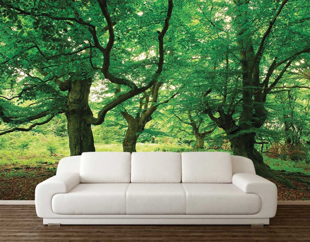 Trees Wall Covering, PEEL AND STICK, Forest Wallpaper, Greenery Wall ...