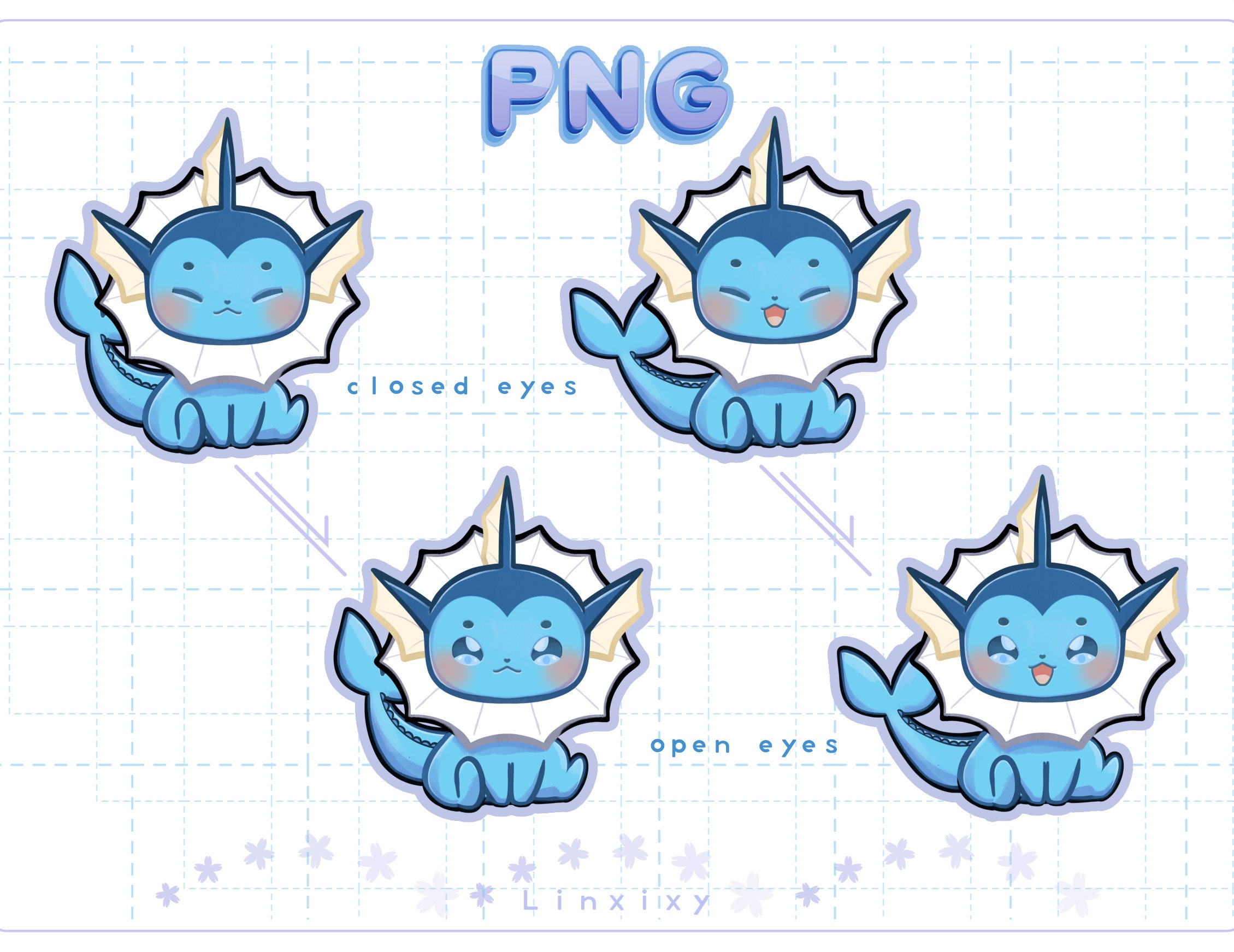 Pngtuber | Reactive Image | Vaporeon Pokemon Stream 4 Files for OBS ...