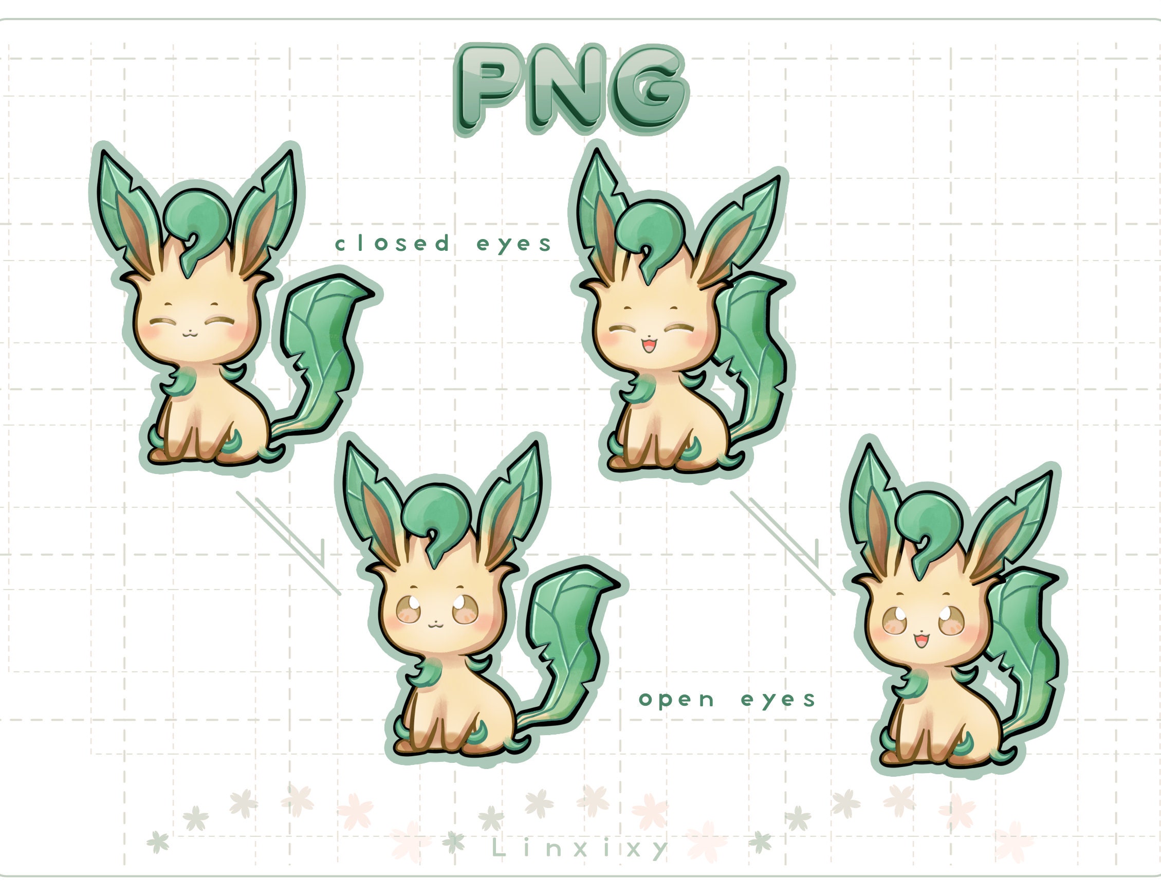 Pngtuber Reactive Image Leafeon Pokemon Stream 4 Files for OBS Voice ...