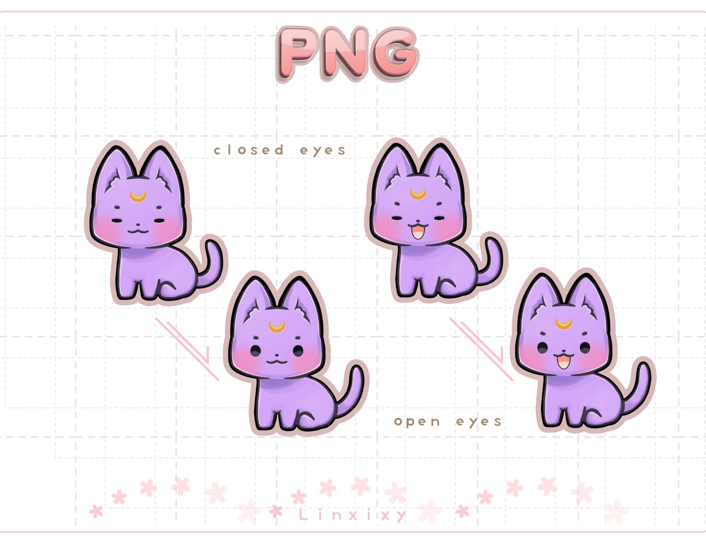 Purple Chibi Luna Pngtuber | Voice Reactive Stream Asset (4 PNG Files ...
