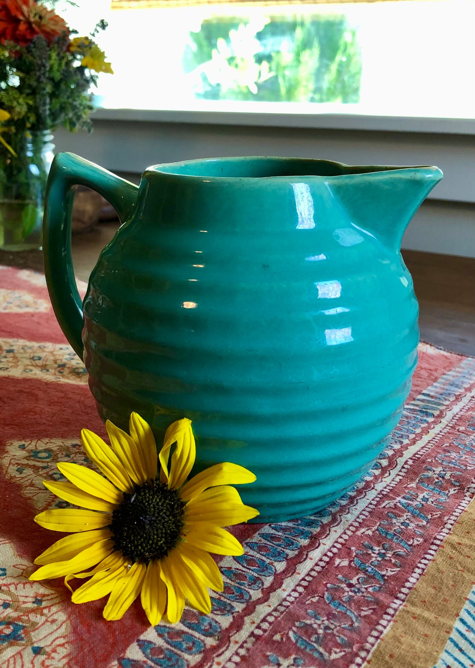 Aqua/turquoise Vintage Bauer Pottery Ringware 6-inch Pitcher Kitchen ...