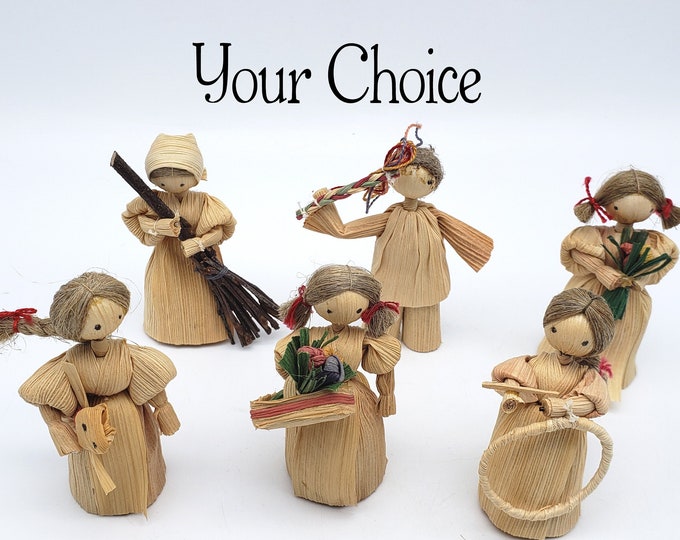Your Choice Vintage Corn Husk Straw Doll 3" Mini Folk Art Figure Broom ...