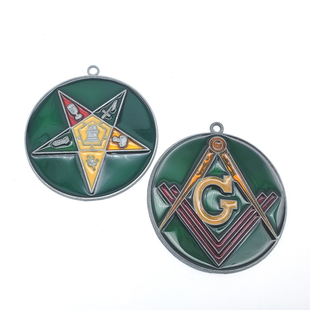 Vintage Masonic Sun Catchers Lot of 2 OES Order of the Eastern Star ...
