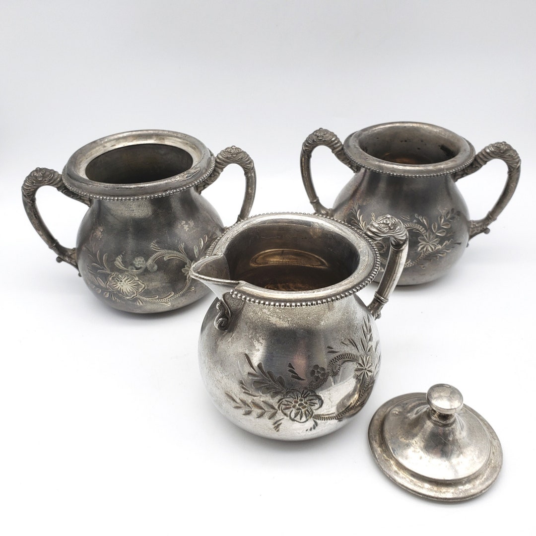 Vintage Homan Silver Plate 3 Piece Lot Creamer Sugar Bowl With Handles ...