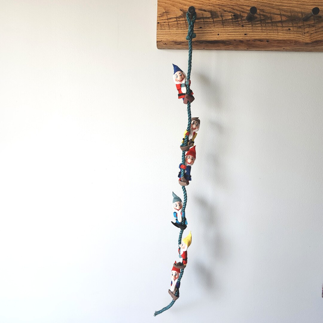Vintage Felt Elf Dwarf Figures on Rope 6 Characters 4 Poseable Bearded ...