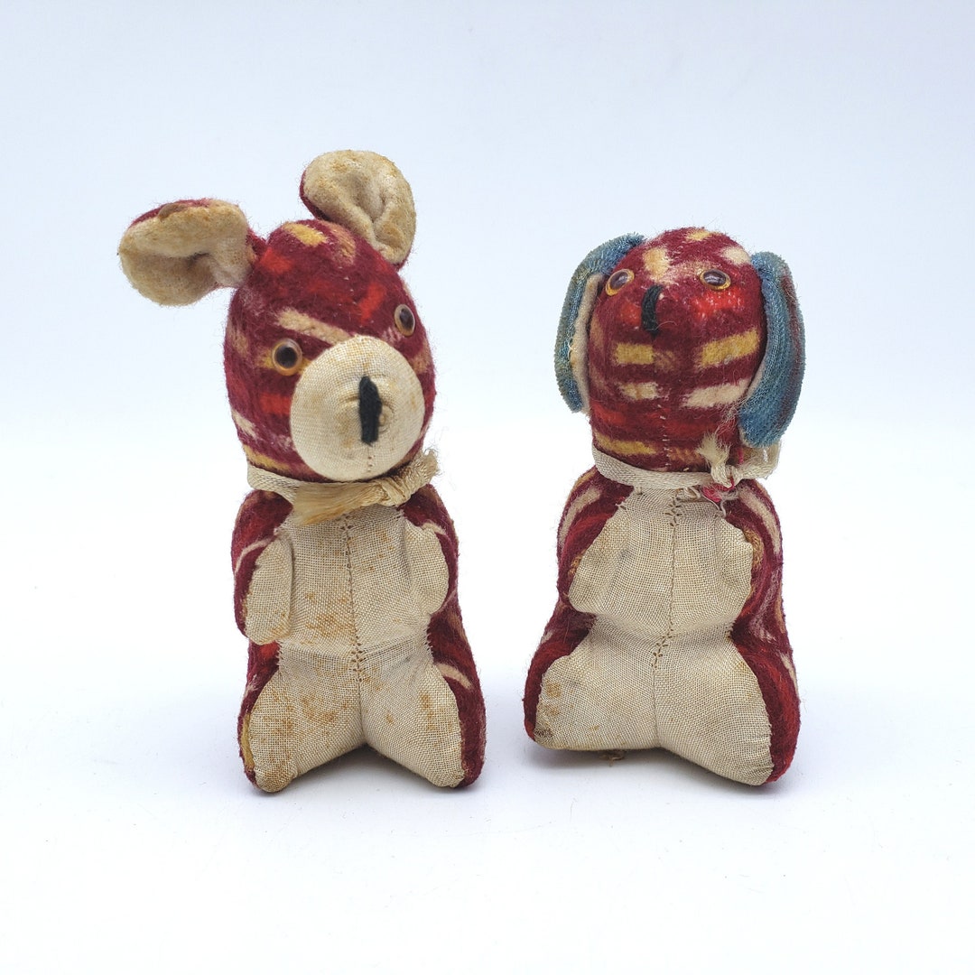 Vintage Japan Stuffed Animal Lot of 2 Dog and Bear Miniature Sawdust ...