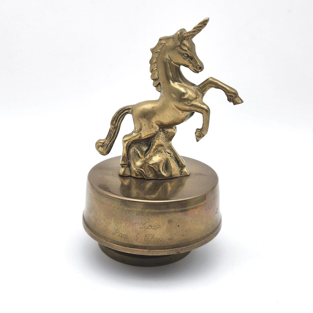 Vintage Brass Unicorn Turning Music Box Flambro Plays the Impossible ...