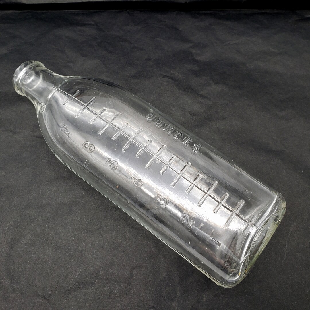 Vintage Embossed Owens Glass Bottle Marked Mesaure 8 Ounce Oval Owens O ...