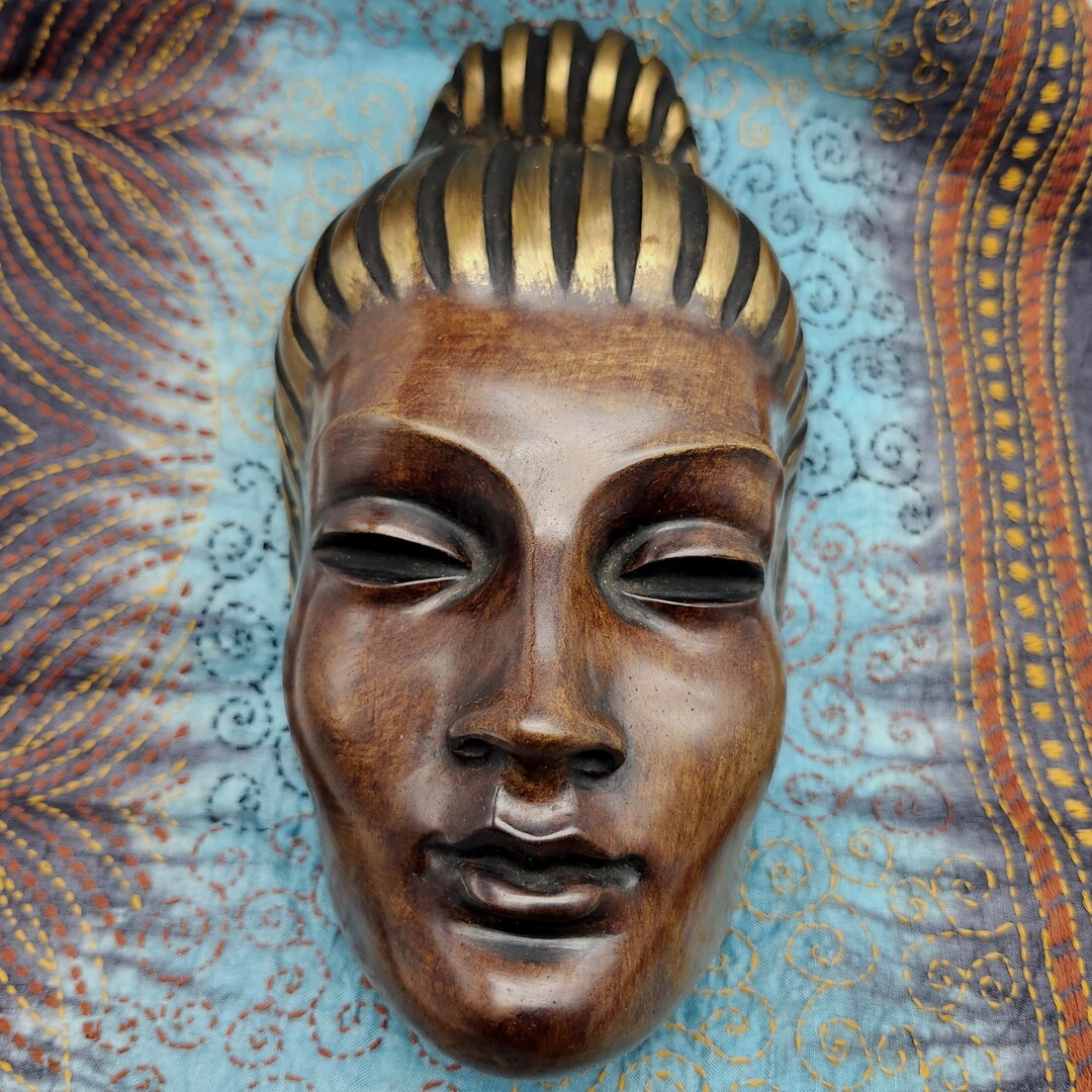 Vintage Achatit Woman's Head 8 Wall Hanging Gold Black Hair Made in ...