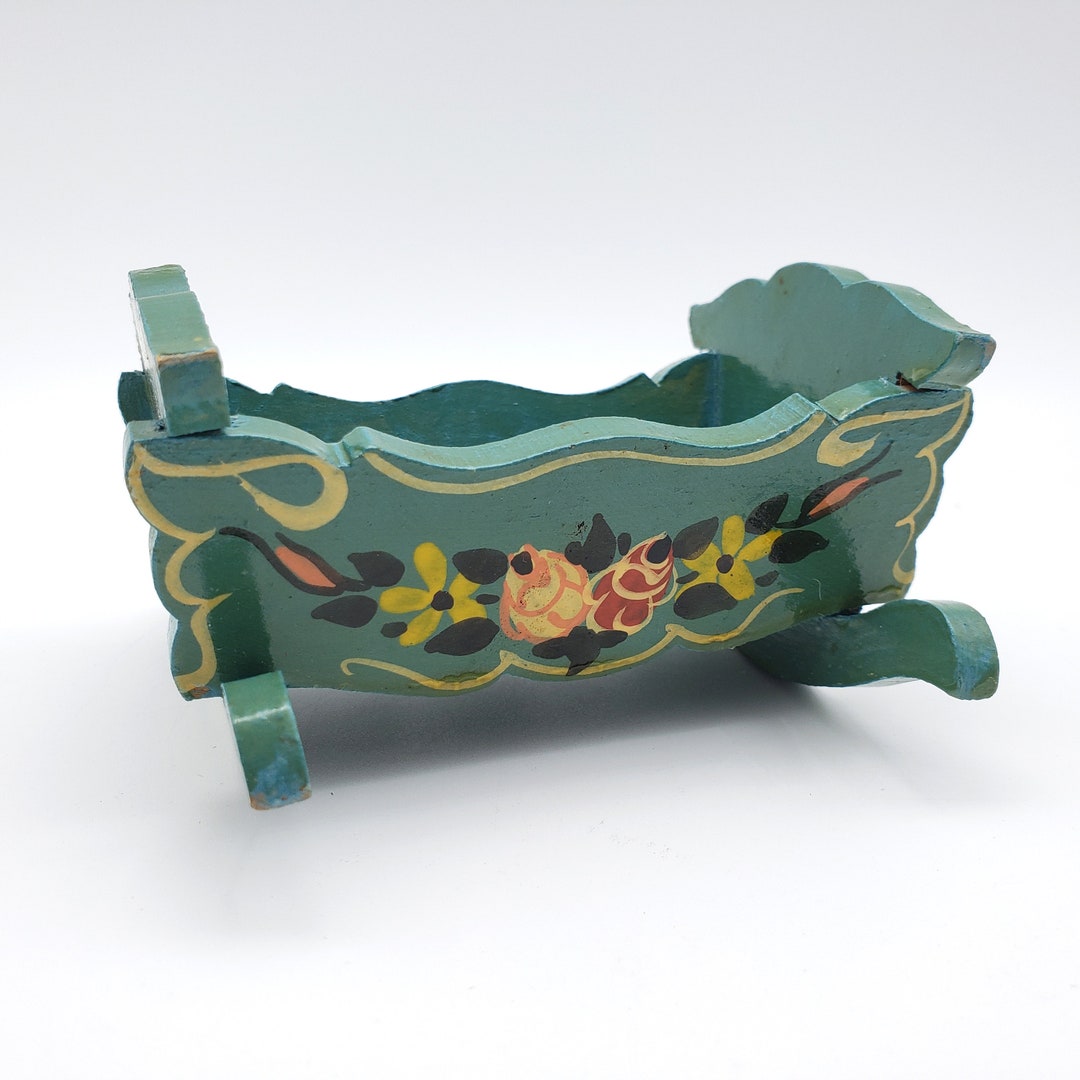 Vintage Miniature Folk Art Wooden Cradle Dora Kuhn Style Hand Painted ...