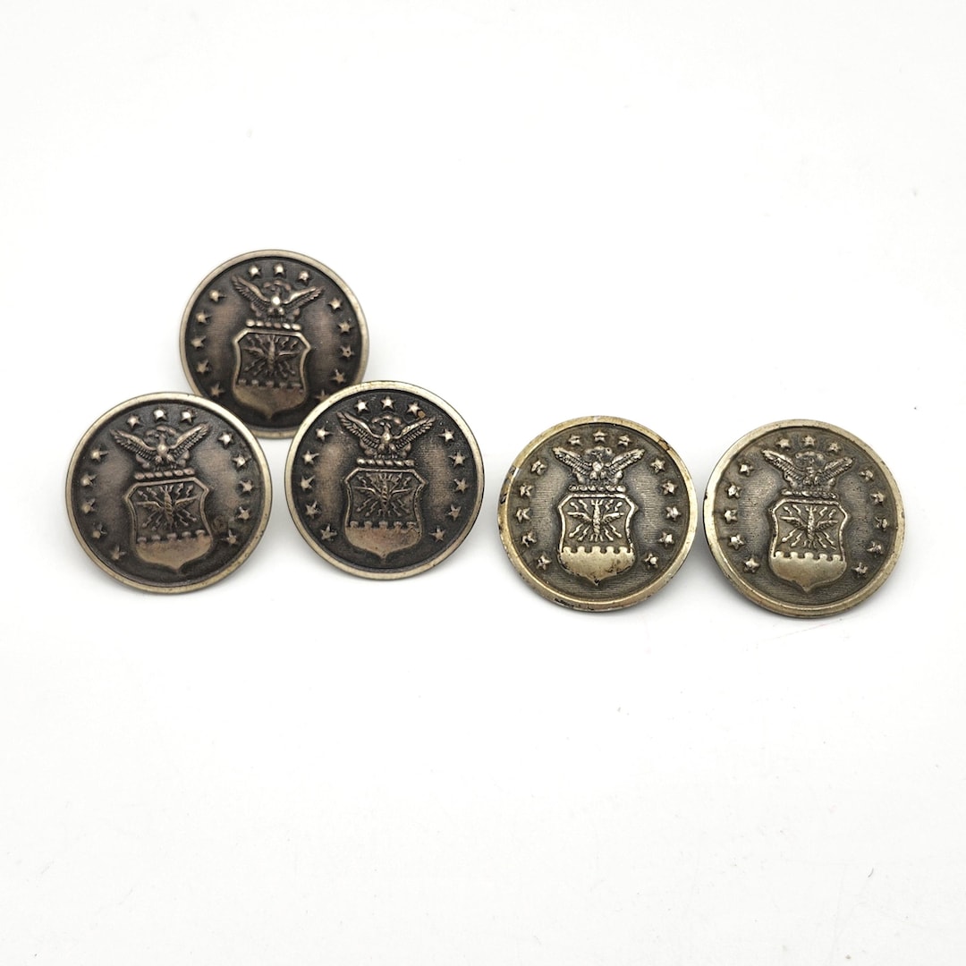 5 Vintage Military Coat Button Air Force Shield Eagle 1 1/8" Metal Scovill Waterbury Attleboro ...