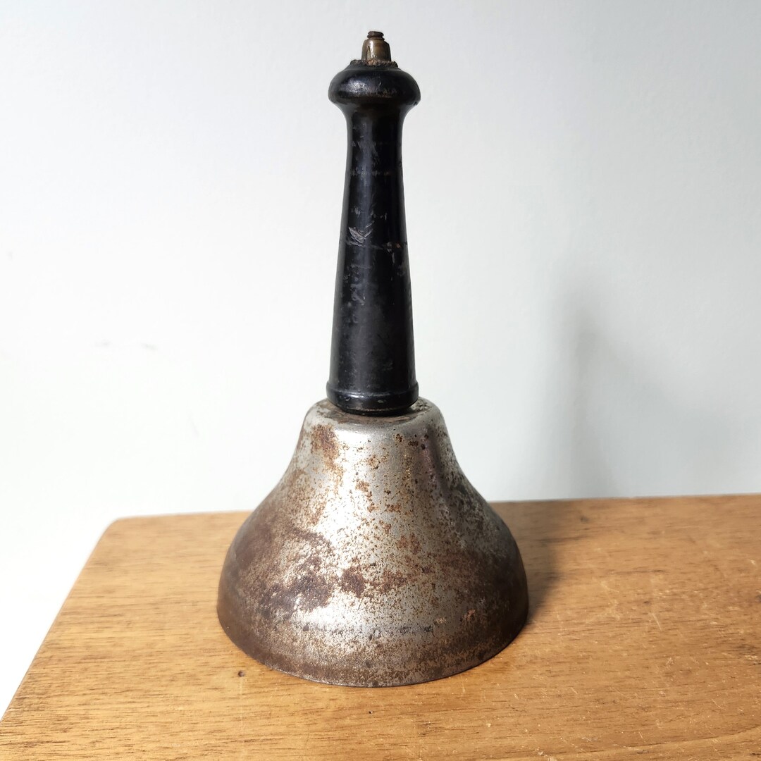 Vintage Rusty Metal Wooden Handle Bell 6 1/2" Loud School Style Hand ...