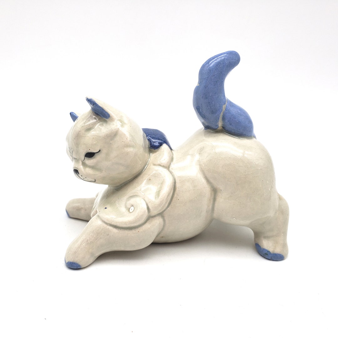 Vintage Kay Finch Pottery California Cat Figurine Whimsical Blue Kitty ...