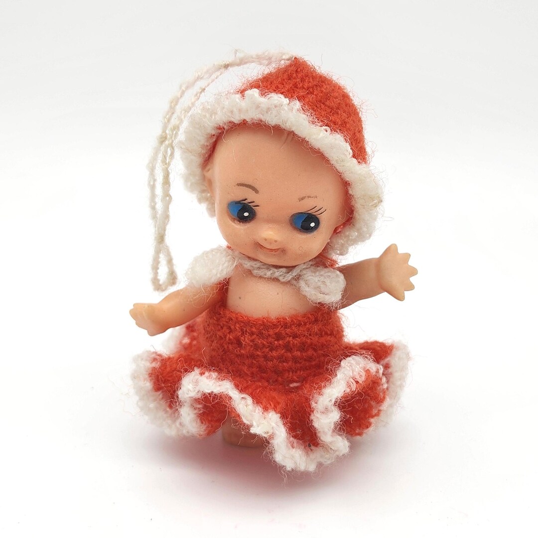 Vintage Kewpie Doll With Red Crochet Dress Miniature Doll Figure 3 1/2 ...