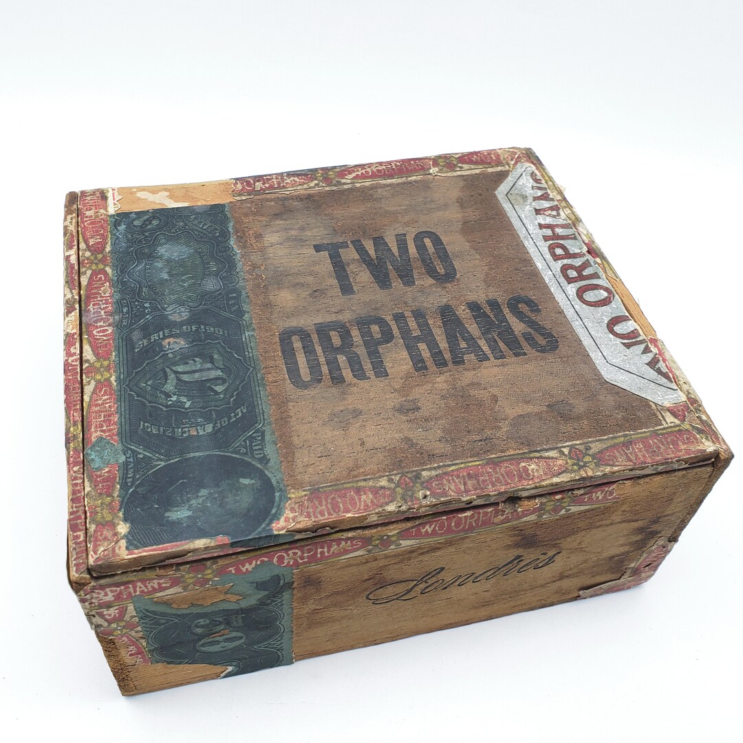 Vintage Wooden Cigar Box Two Orphans Girl Graphics Antique 1901 Tax ...