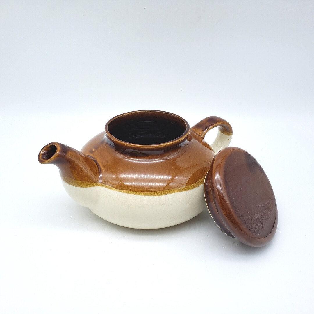 Vintage Pottery Teapot Brown White Retro 1970s Style Two Tone Glaze ...