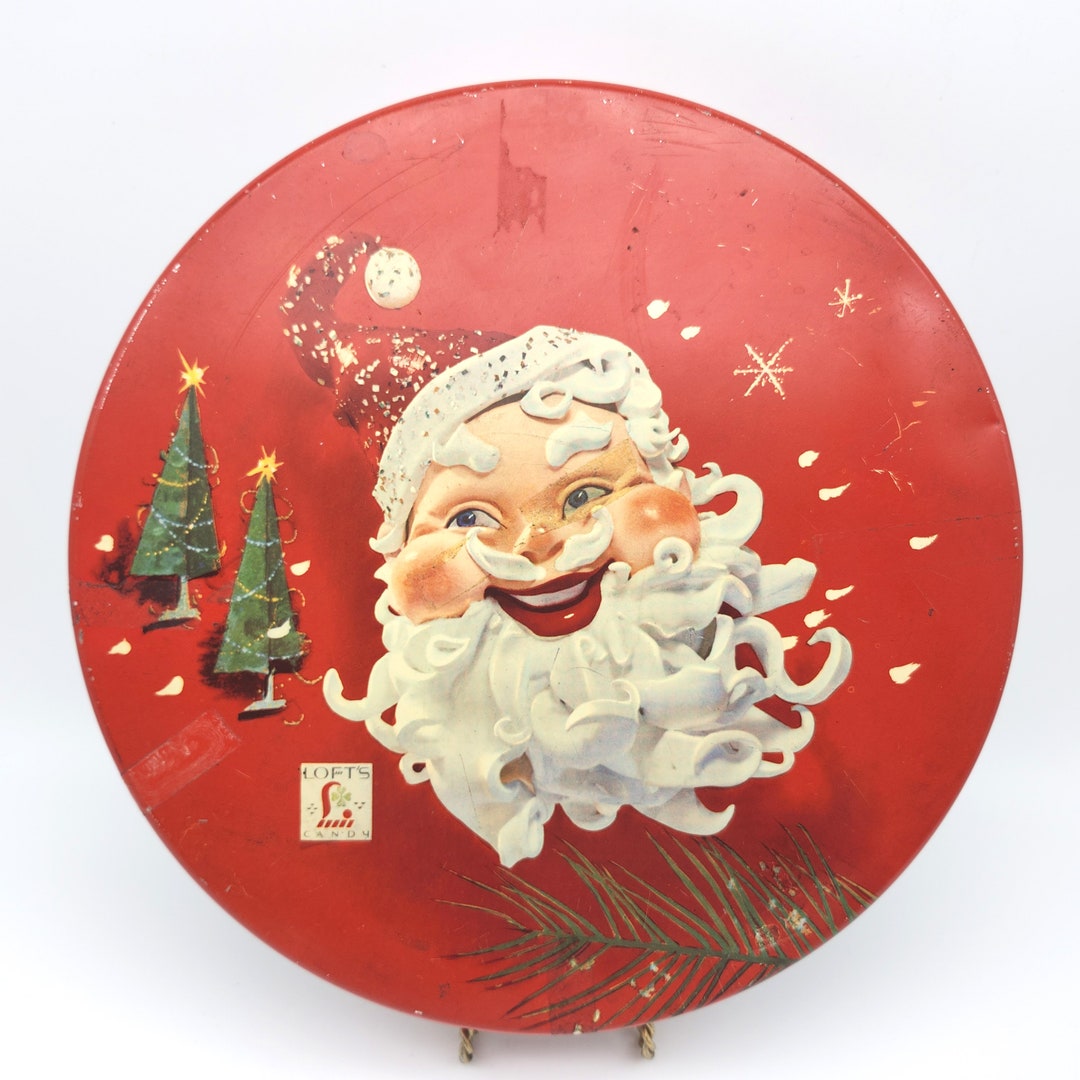 Vintage Lofts Candy Santa Tin 10 Mid Century Retro Christmas Decor Flat ...