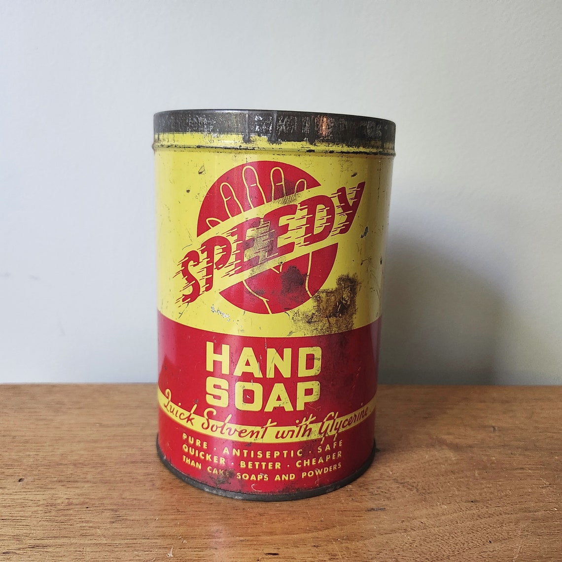 Vintage Hand Soap Can No Lid Red Yellow Advertising Metal Tin Canco ...