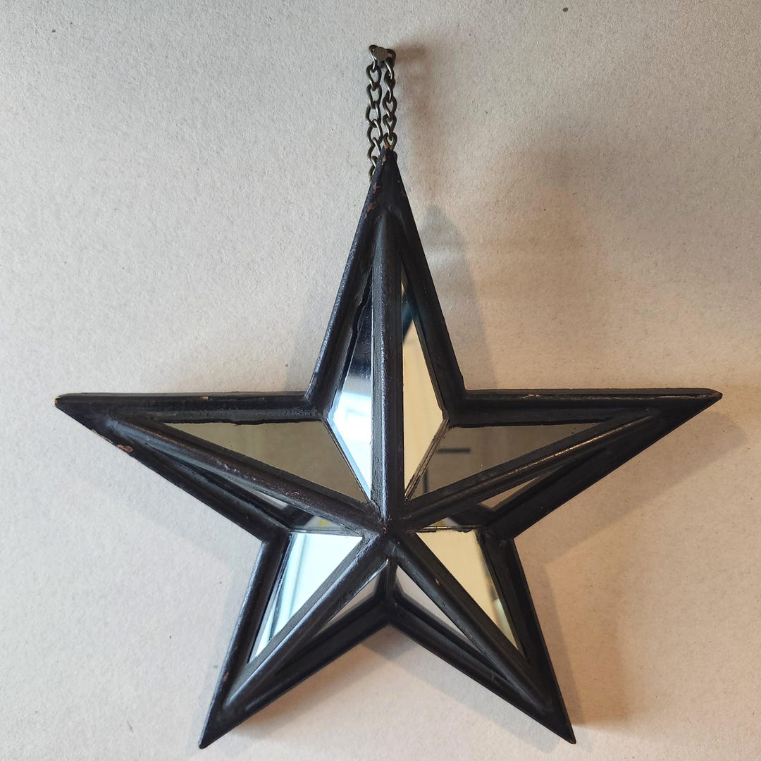 Vintage Mirrored Star Primitive Wall Hanging 10" Glass Wood Rustic ...