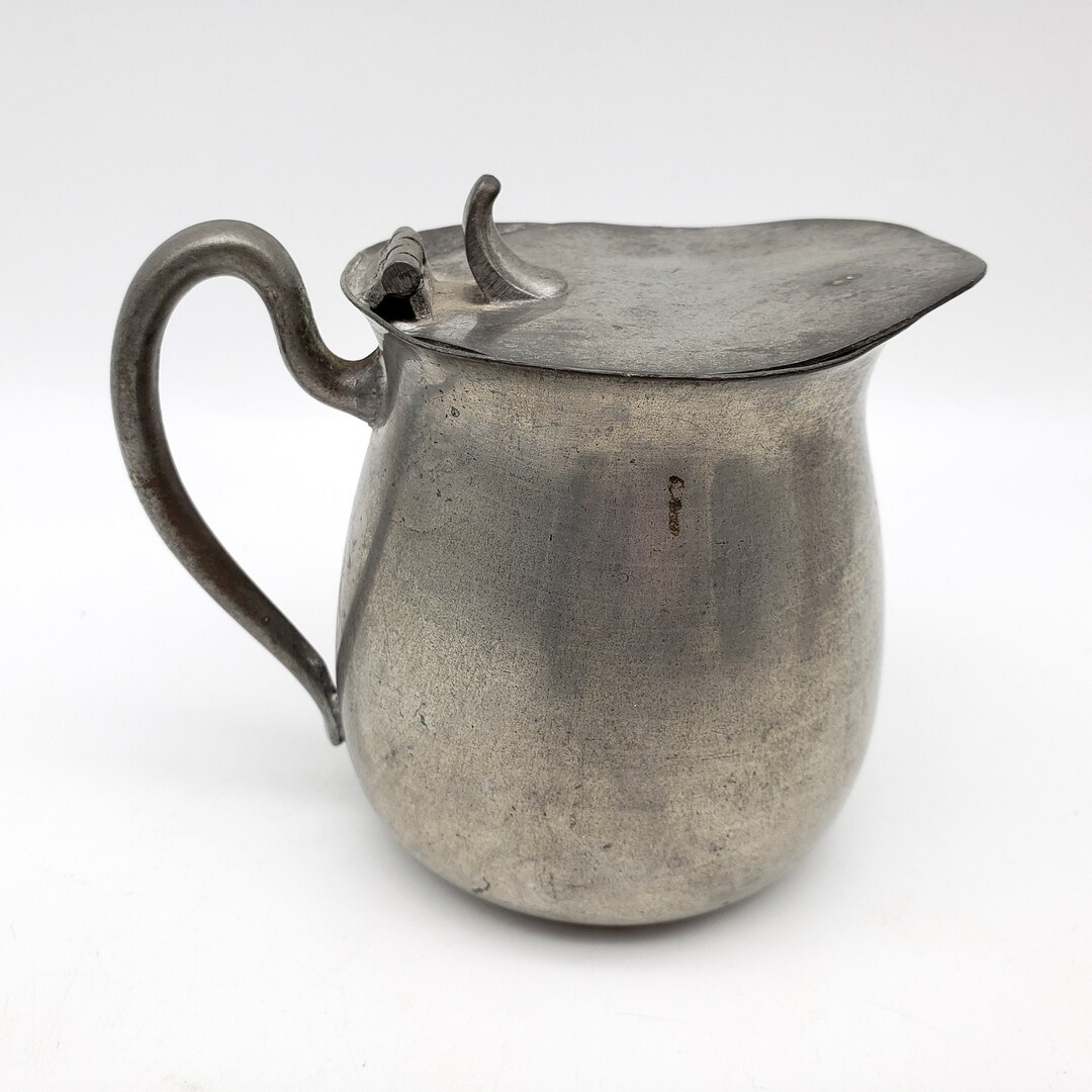 Vintage Salem Pewter Creamer With Attached Hinged Flip Lid Tarnish Aged ...