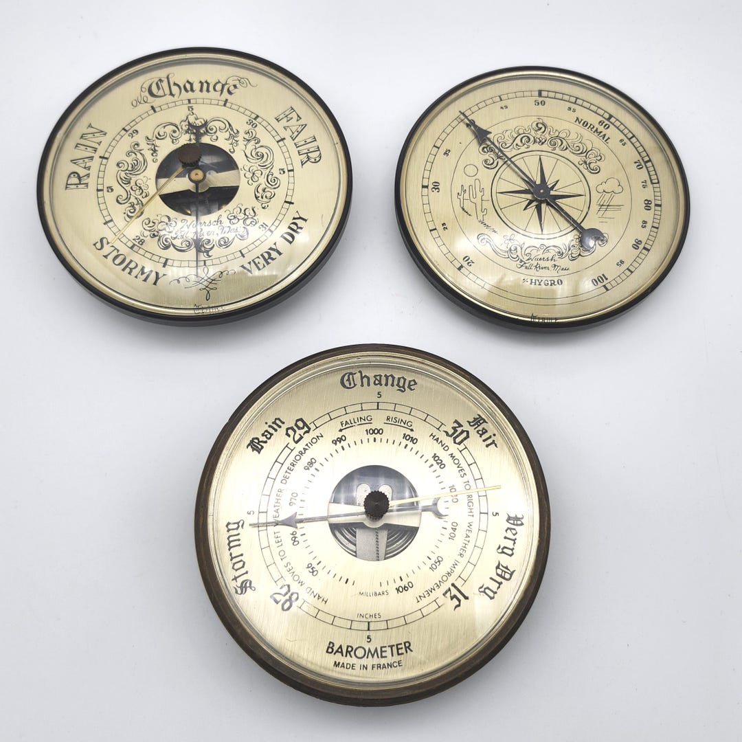 Vintage Gold Barometer Weather Station Face Dials Plastic Parts France ...