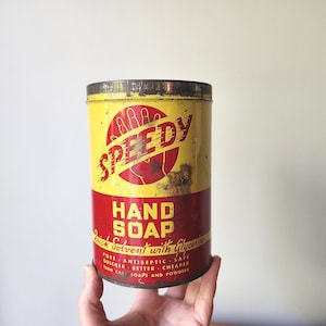 Vintage Hand Soap Can No Lid Red Yellow Advertising Metal Tin Canco ...