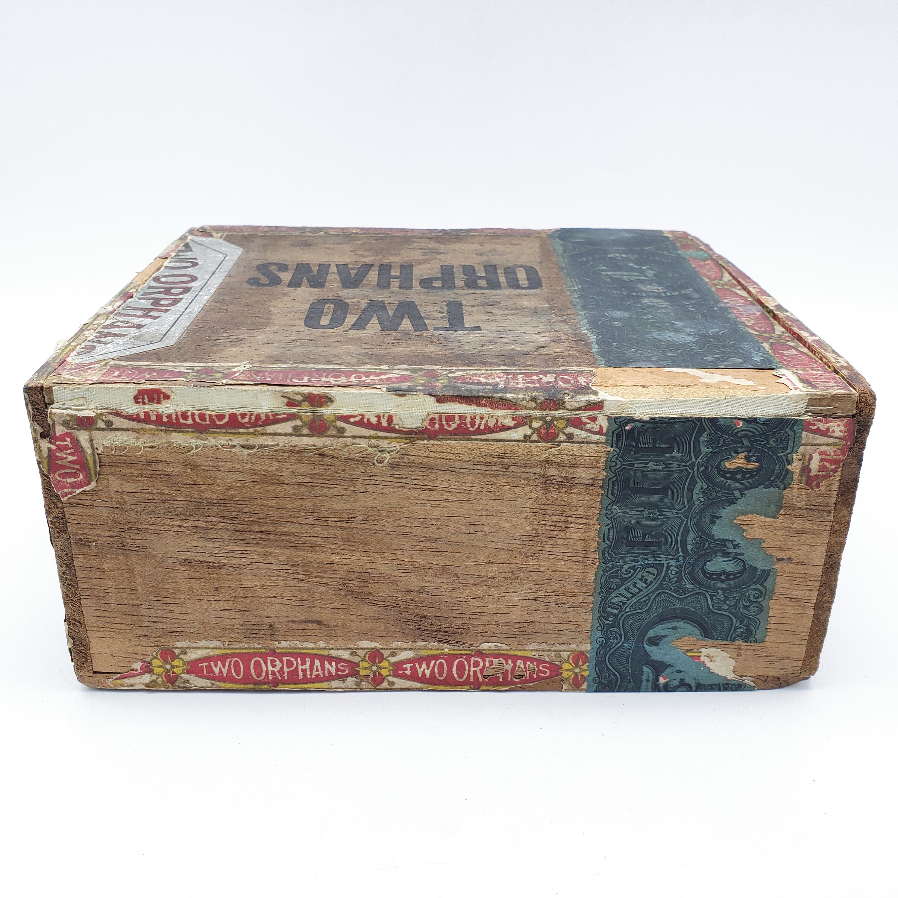 Vintage Wooden Cigar Box Two Orphans Girl Graphics Antique 1901 Tax ...