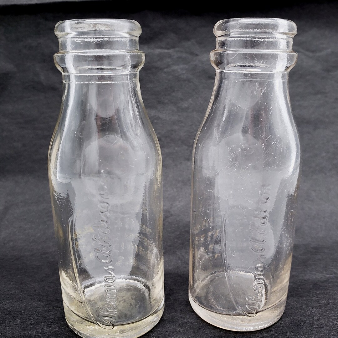 2 Vintage Thomas Edison Battery Oil Glass Bottles 4 Embossed ...