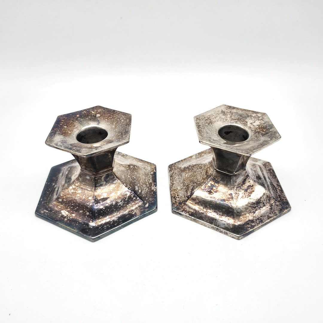 Vintage Silverplate Hexagon Candlesticks Pair 2 1/2 Matching Candle ...